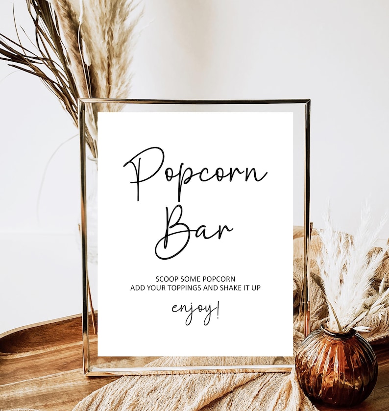 Popcorn Bar Wedding Sign, Bridal Shower, Minimalist Table Sign ...