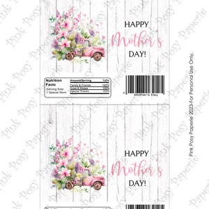 Mother's Day Candy Bar Wrappers, Mother's Day Favors, Vintage Truck ...