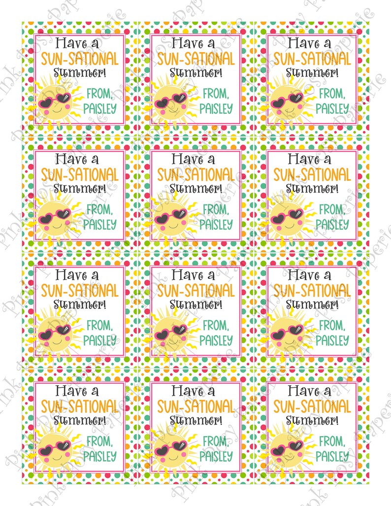 Editable Sun-sational Tags End of School Year Tags Classmate - Etsy