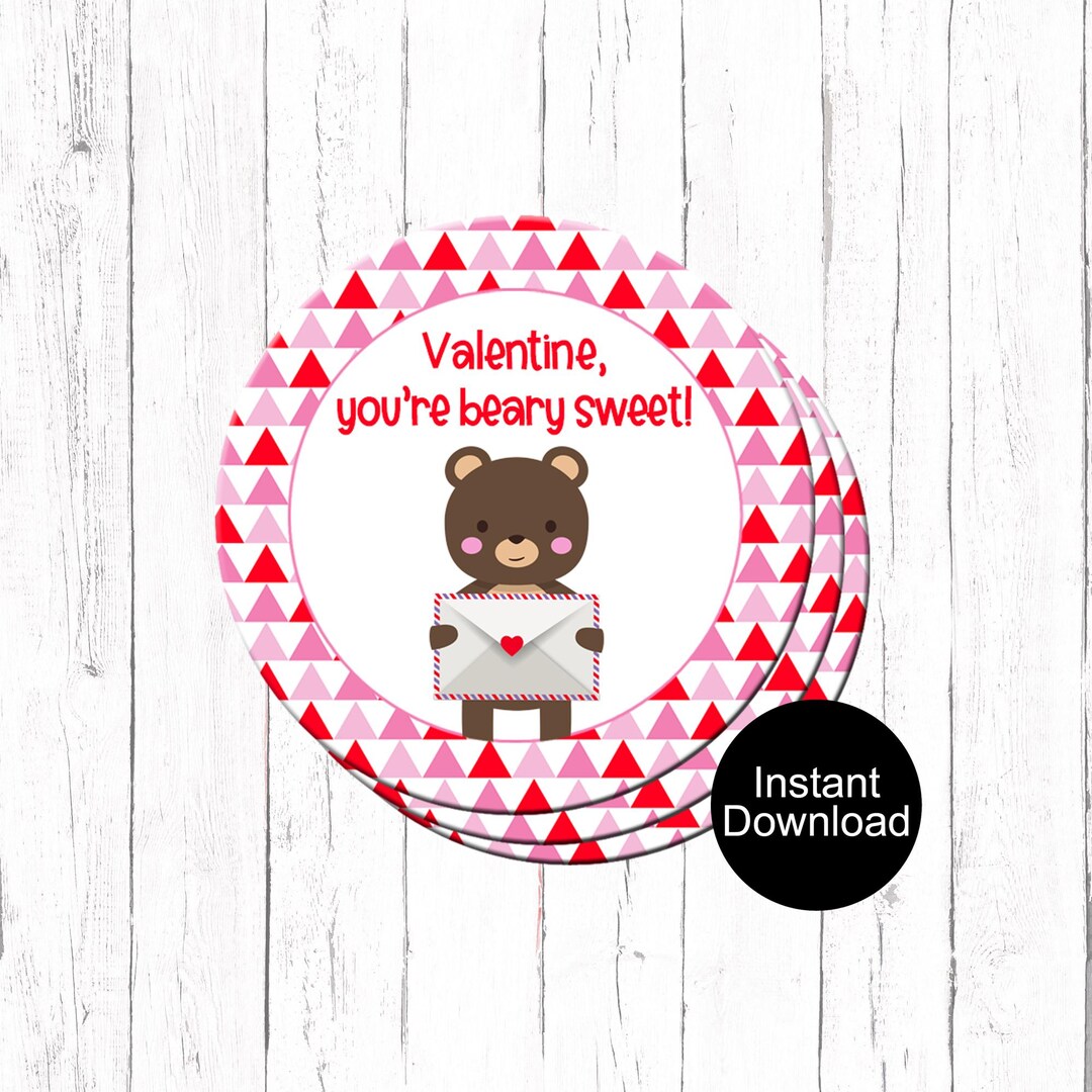 Beary Sweet Valentine Tags, Printable Valentine's Day Cookie Tags ...