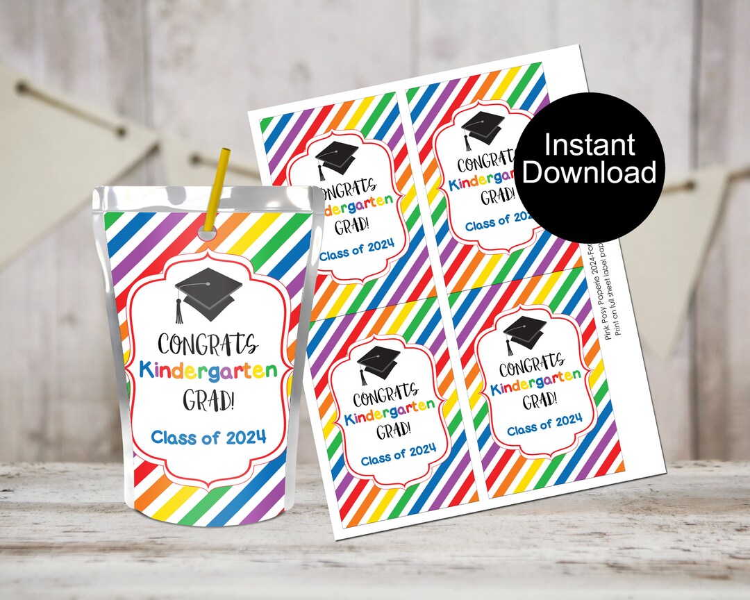 Kindergarten Graduation Juice Pouch Labels, Class of 2024, Graduation ...