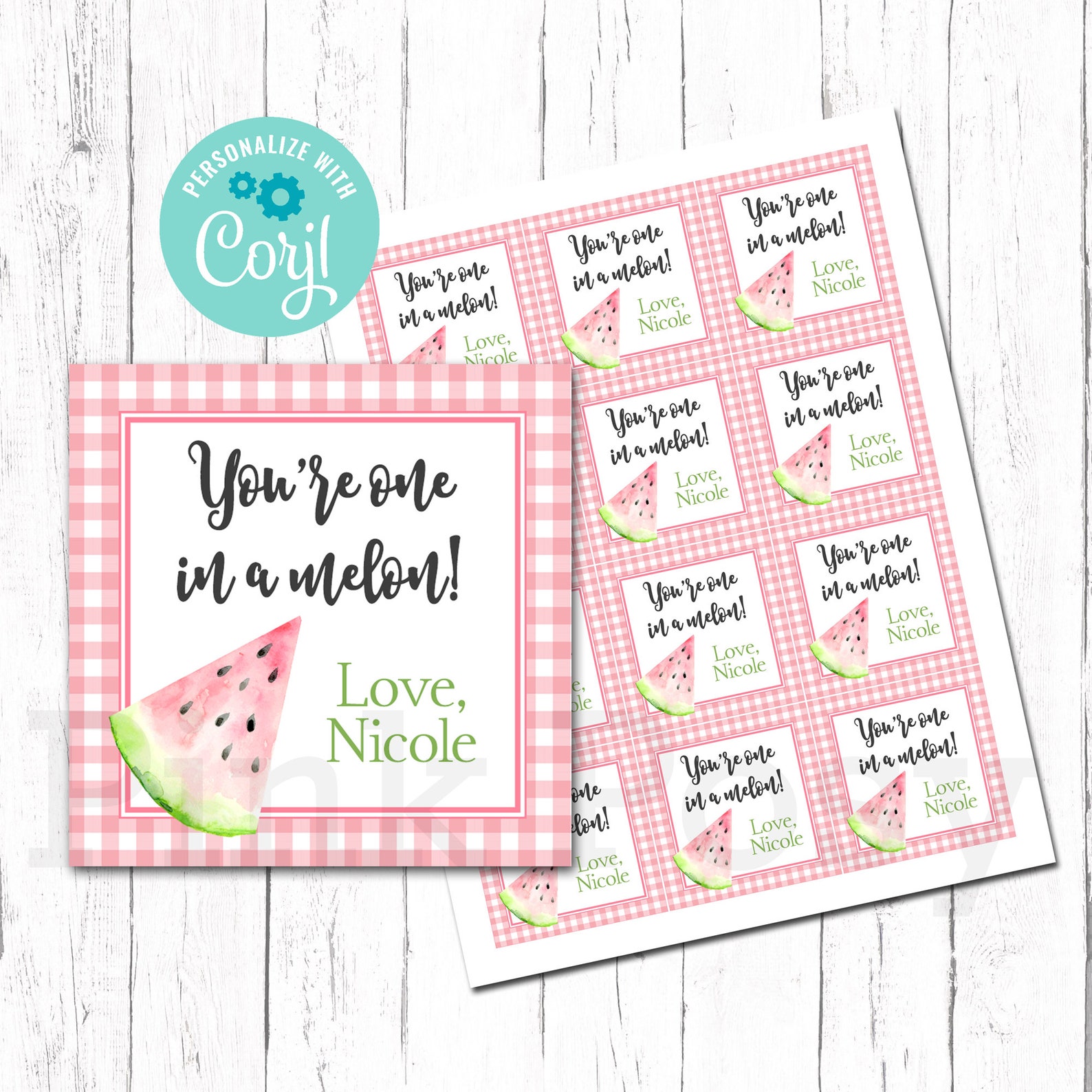 Editable Watermelon Tags You're One in a Melon Fruit - Etsy