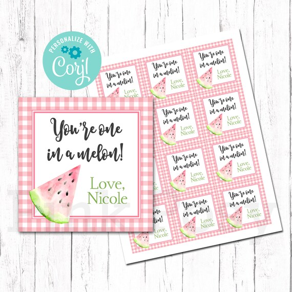 Editable Watermelon Tags You're One in a Melon Fruit - Etsy