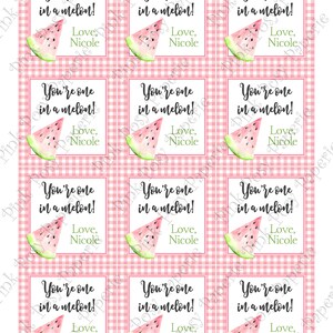 Editable Watermelon Tags, You're One in a Melon, Fruit Gift Tags ...