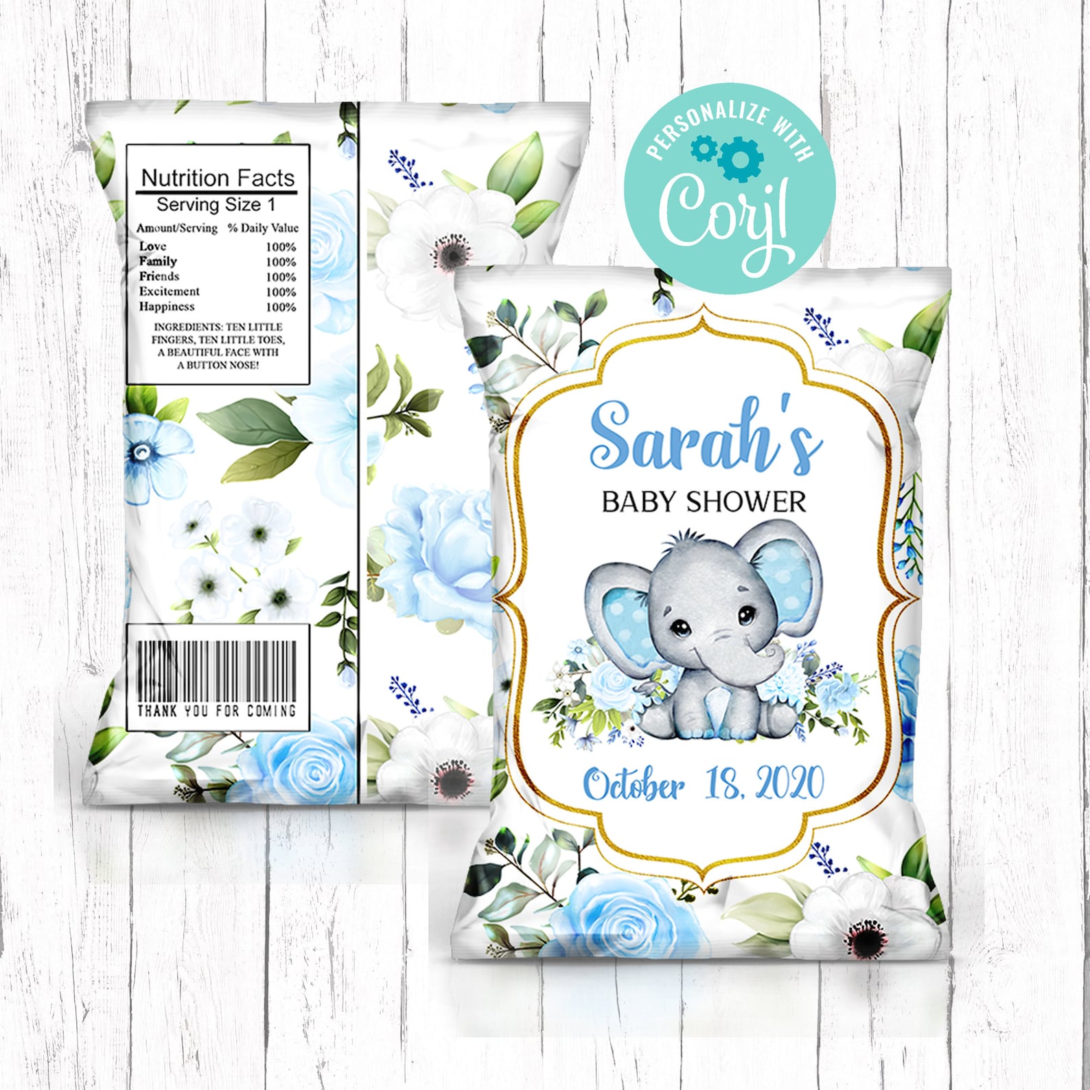 Elephant Chip Bags Baby Shower Chip Bags Elephant Baby Boy - Etsy