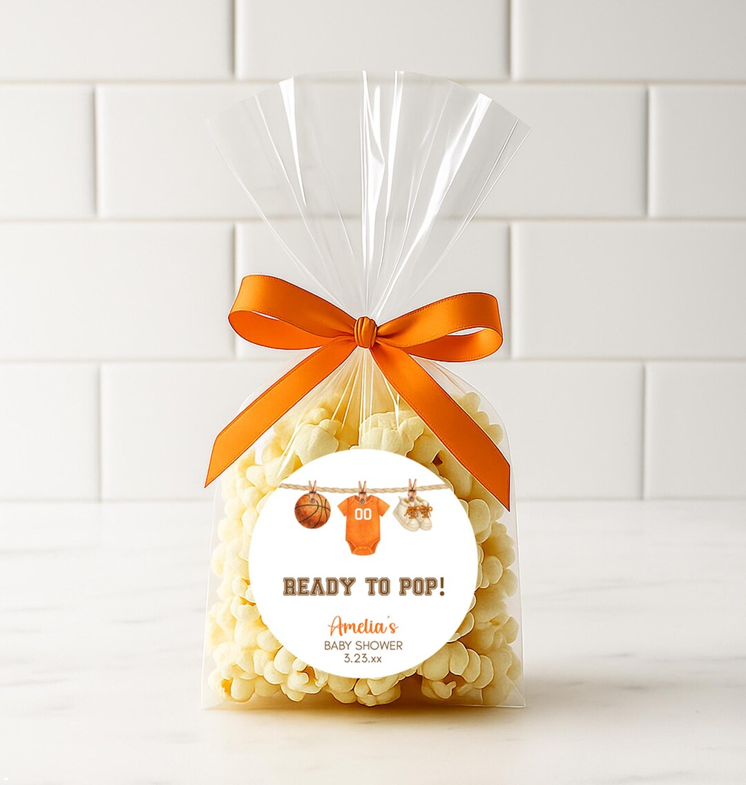 Ready to Pop Basketball Baby Shower Labels, Popcorn Sticker, A Little ...