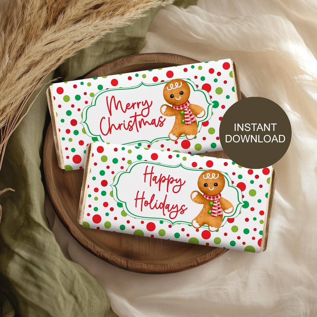 Christmas Candy Bar Wrappers, Gingerbread Favors, Kids Table Treats ...