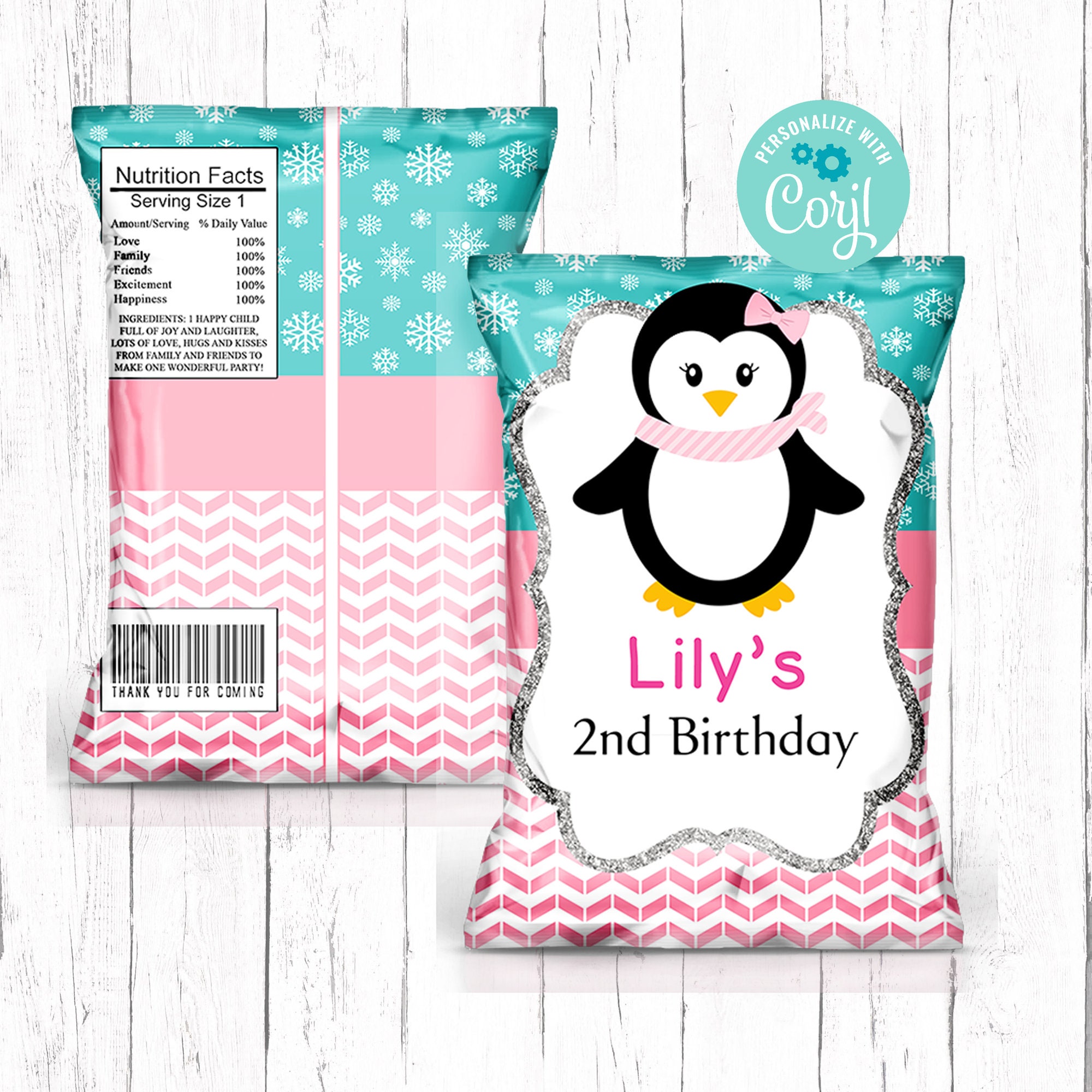 Editable Penguin Chip Bag Birthday Chip Bag Girl Penguin - Etsy