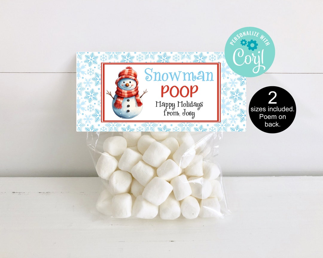 Snowman Poop, Christmas Bag Toppers. Treat Bag Favors, Favors for ...