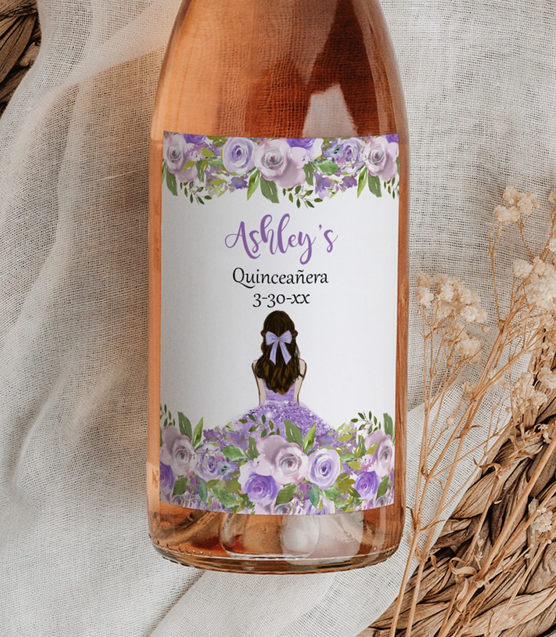 Quinceanera Wine Bottle Labels, Custom Wine Sticker, Lavender ...