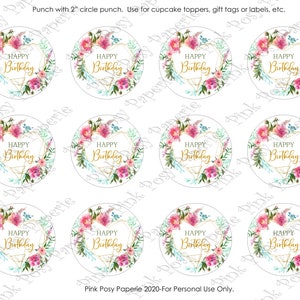 Birthday Cupcake Toppers. Pink Teal Floral Cupcake Toppers, Birthday ...