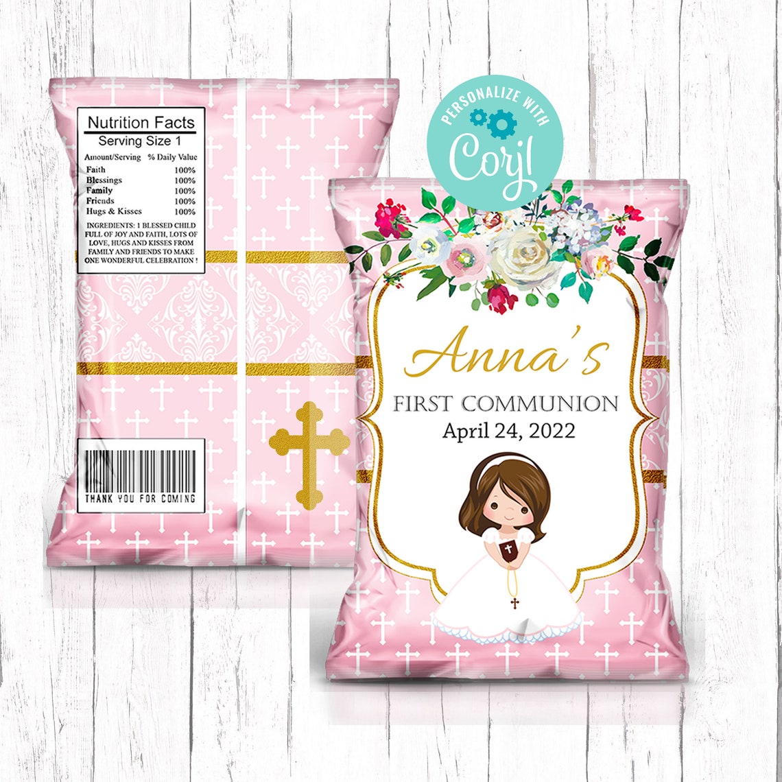 Editable First Communion Chip Bags Girl Communion Treats - Etsy
