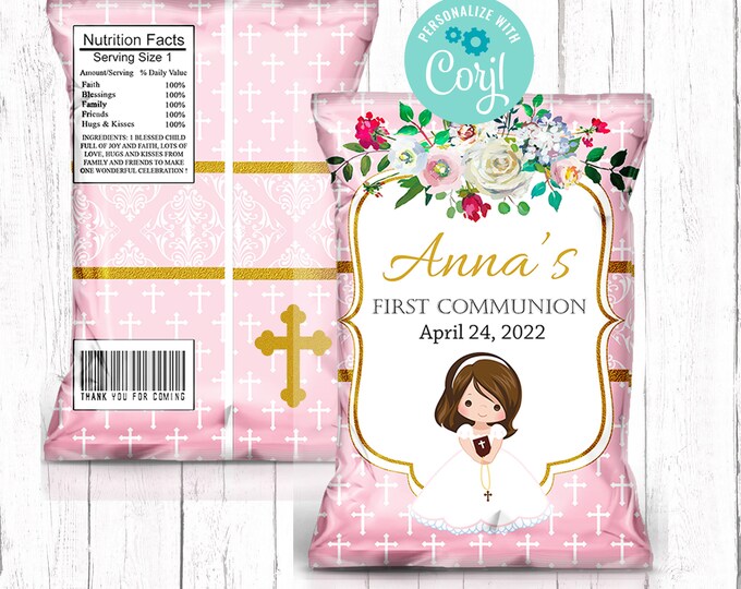 Editable First Communion Chip Bags, Girl Communion Treats, Communion ...