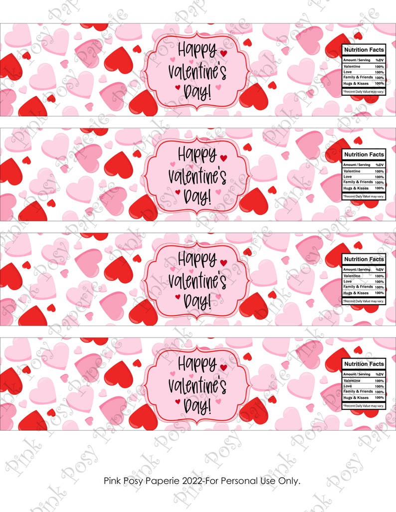 Valentine's Day Water Bottle Wrappers, Valentine's Party Favors ...