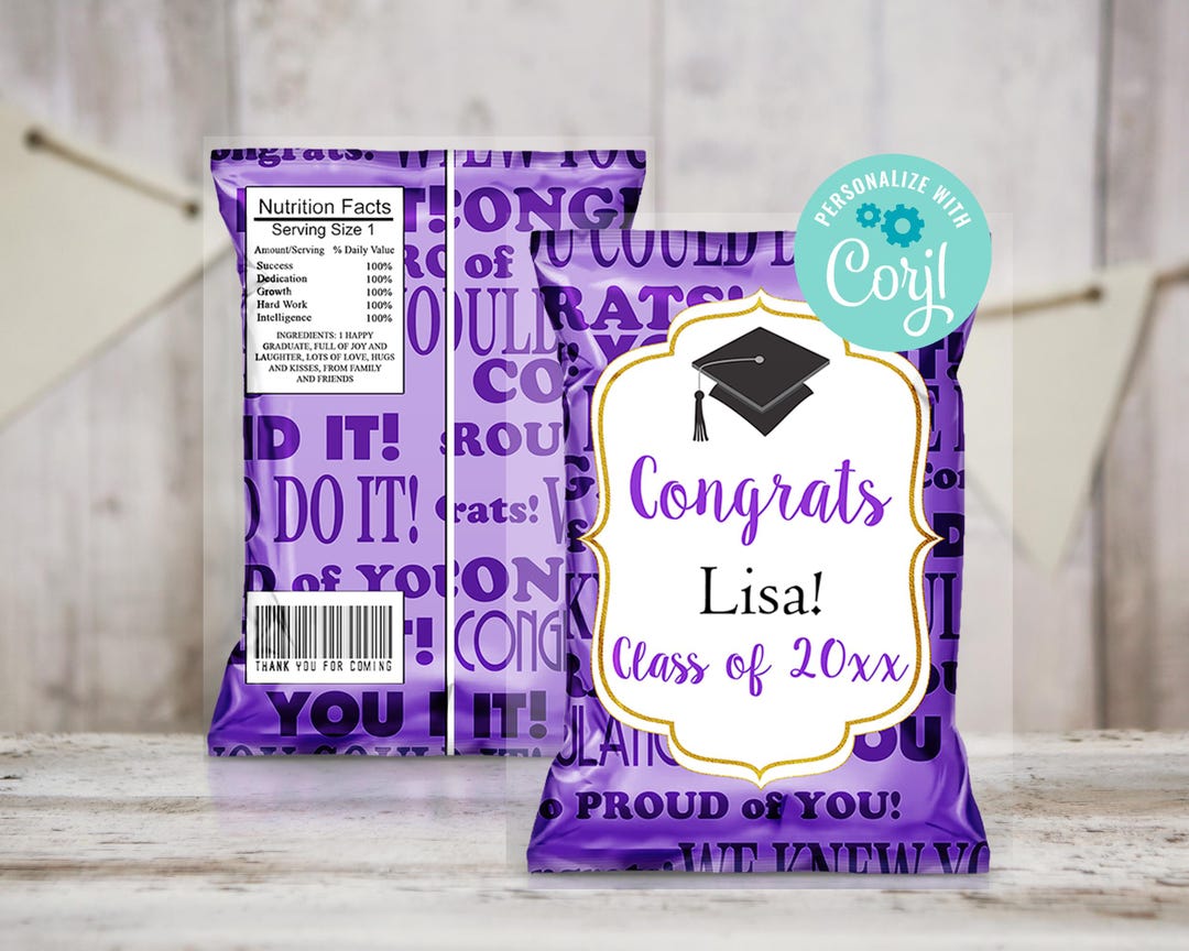 Purple Graduation Chip Bag, Class of 2025 Chip Bag, Treat Favors for ...