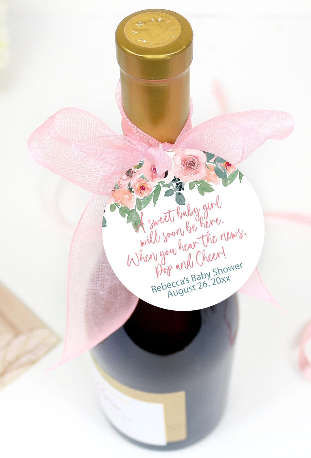 Baby Shower Champagne Tags, Pop It When She Pops Tags, Pink Floral Baby ...