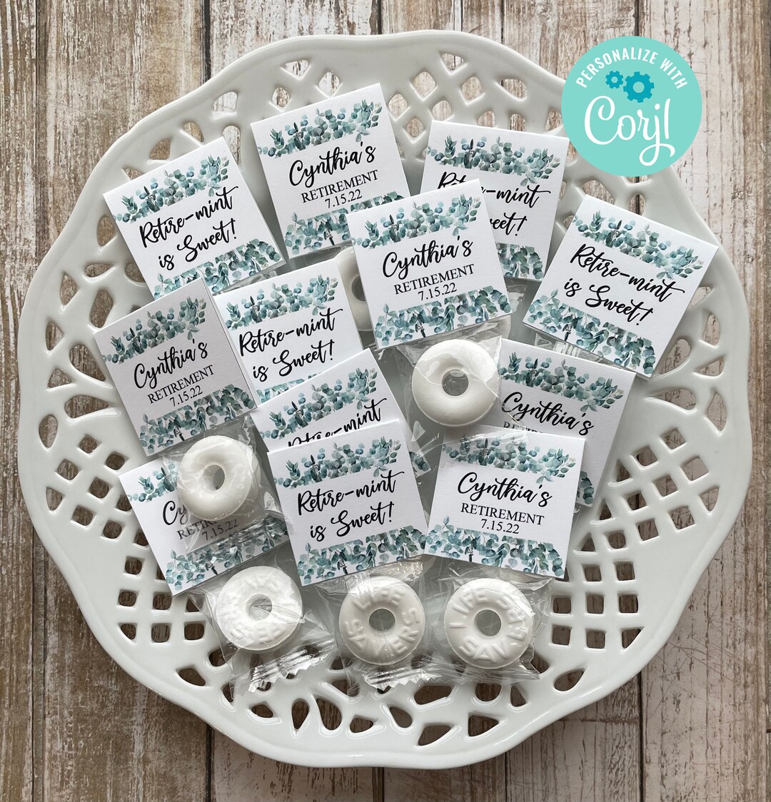 Editable Retirement Mint Favors, Retire Mint, Custom Mints, Greenery ...