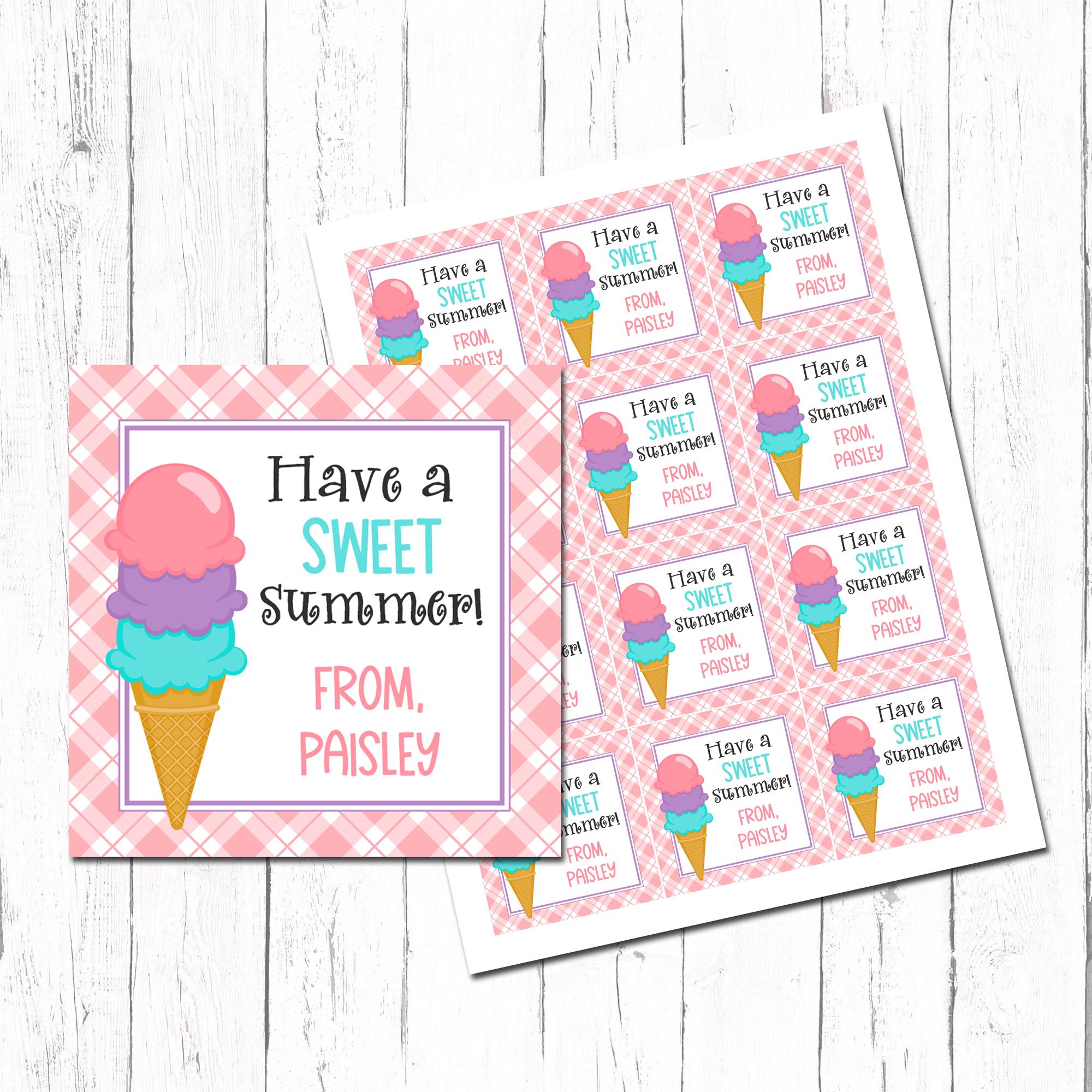 Editable Ice Cream Tags, End of School Year Tags, Classmate Gift Tags ...