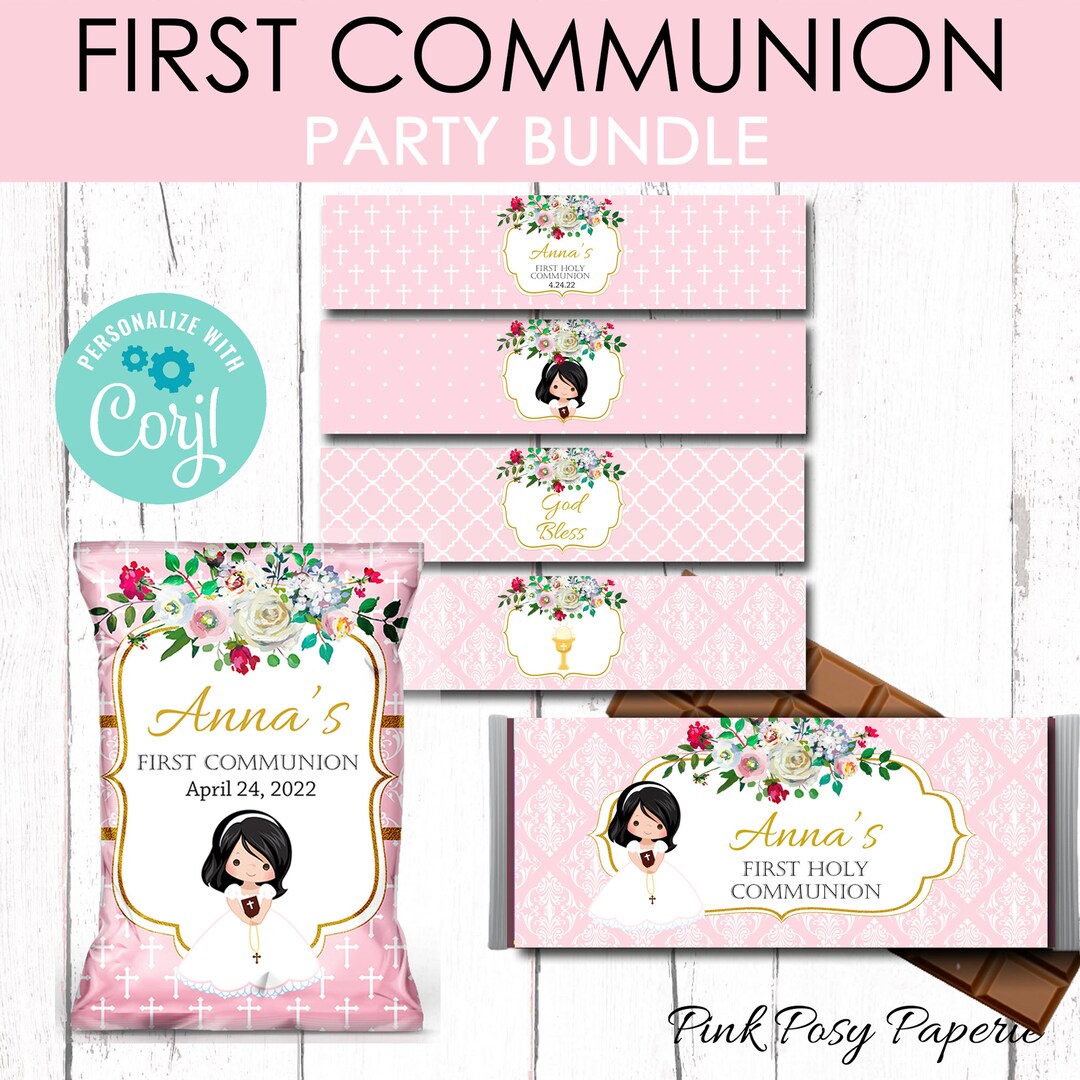Editable First Communion Favor Bundle, Girl First Communion, Chip Bag ...