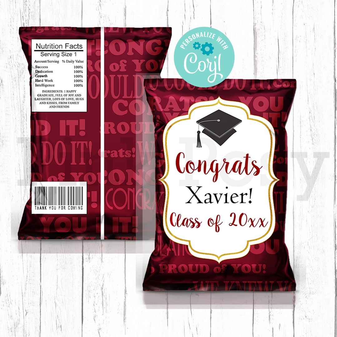 Editable Graduation Chip Bag, Class of 2024 Chip Bag, Graduation Treats ...