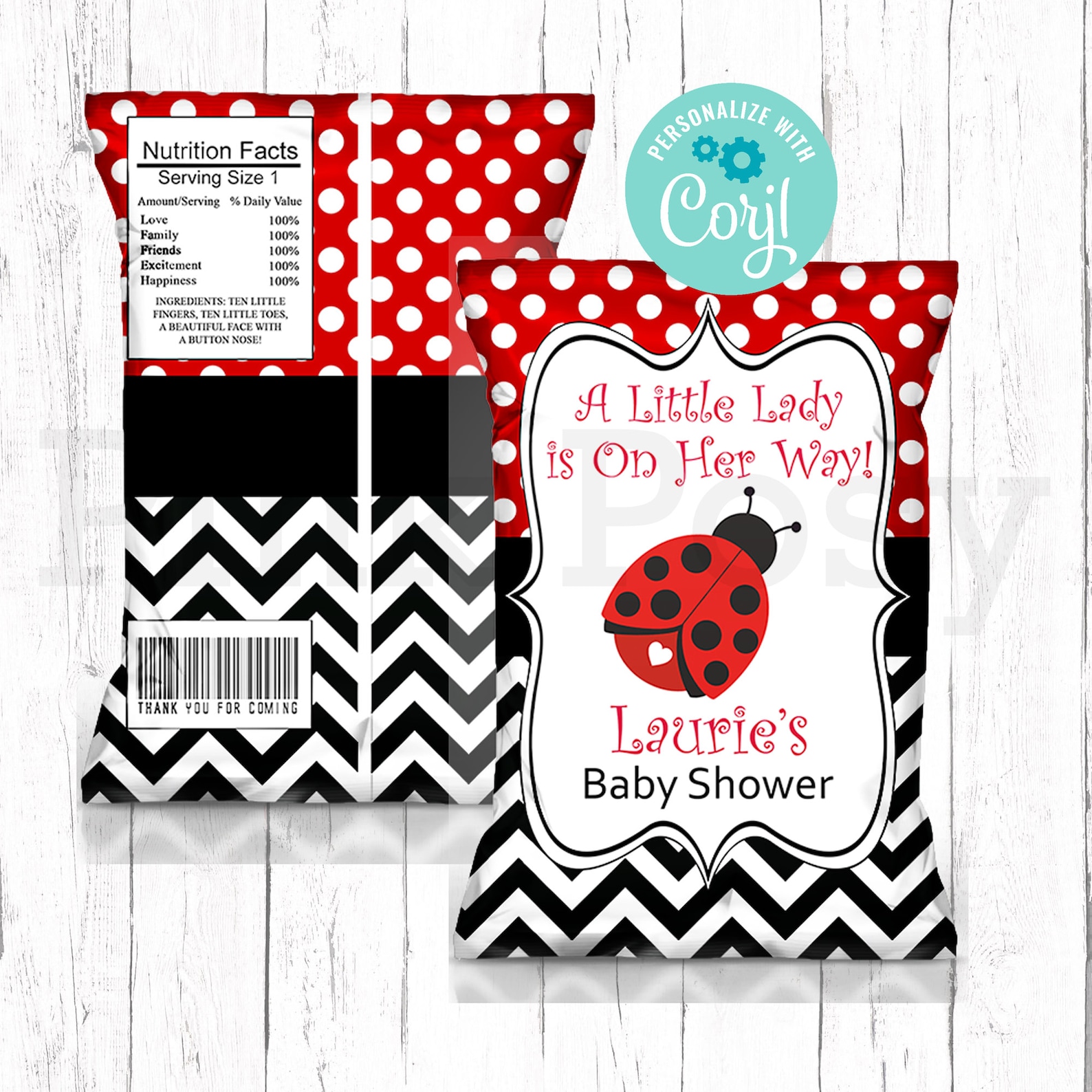 Ladybug Chip Bags, Baby Shower Chip Bags, Ladybug Baby Girl Shower ...