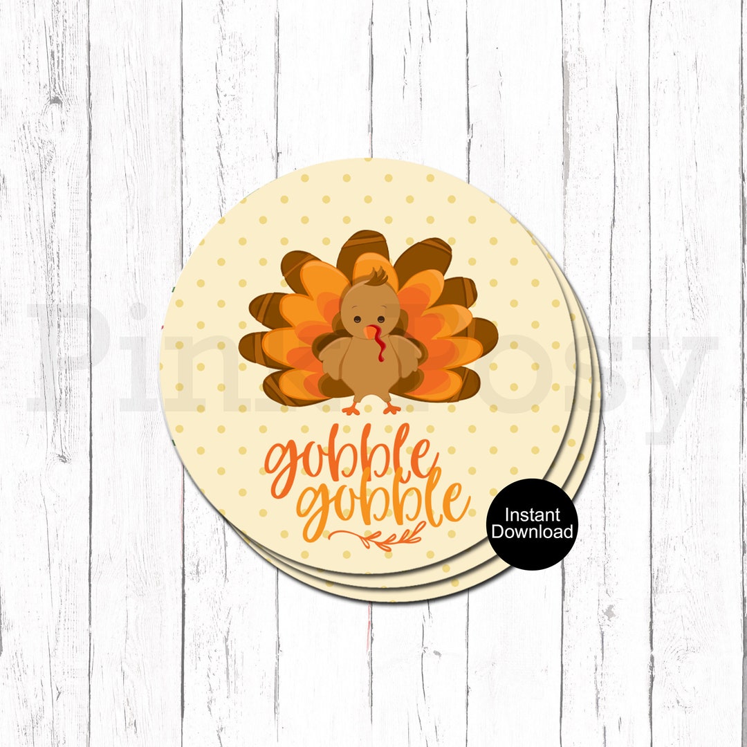 Printable Thanksgiving Cookie Tags, Turkey Gift Tags, 2" Round Favor ...