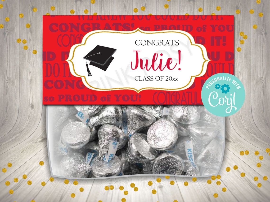 Editable Graduation Treat Bag Toppers Red Treat Bag Favors | Etsy