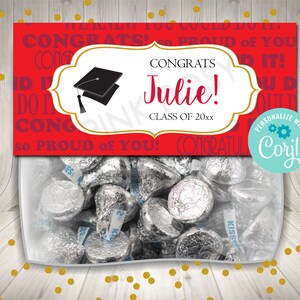 Editable Graduation Treat Bag Toppers, Red Treat Bag Favors, Class of ...