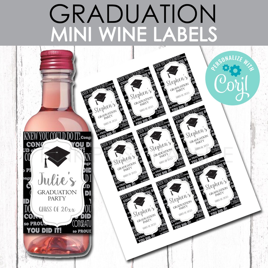 Graduation Mini Wine Labels Graduation Wine Template - Etsy