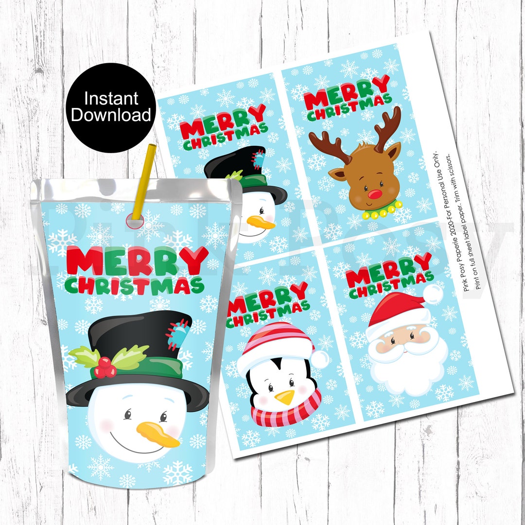 Christmas Juice Pouch Labels, Snowman Juice Labels, Christmas Party ...