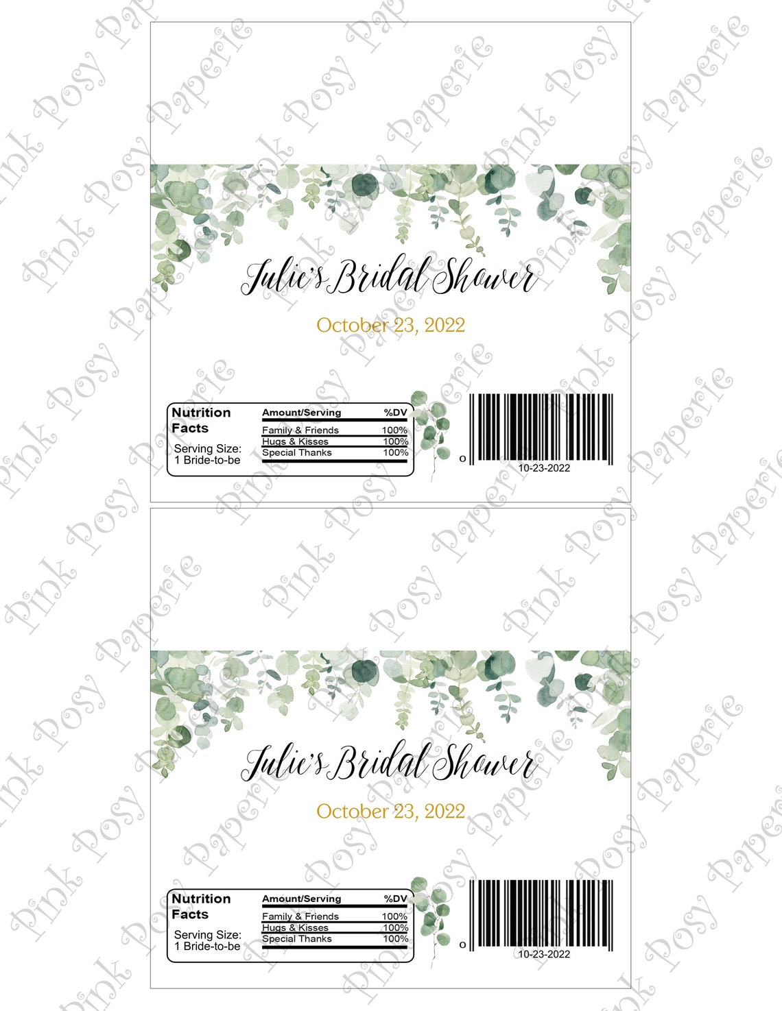 Editable Greenery Candy Bar Wrappers, Bridal Shower Favors, Candy Label ...