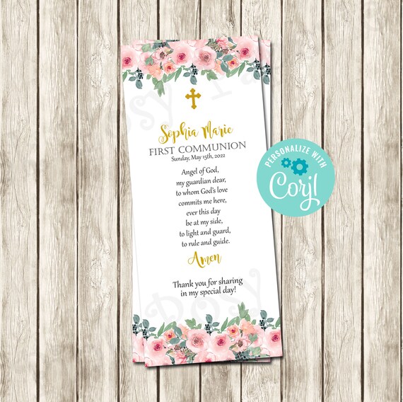 Editable First Communion Floral Prayer Card Printable Prayer | Etsy