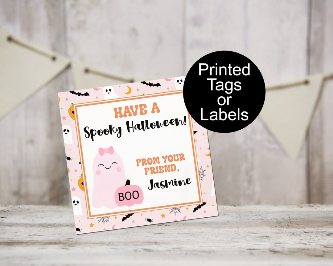 Spooky Halloween Tags, Happy Halloween, Pink Ghost Gift Tags, Pastel ...