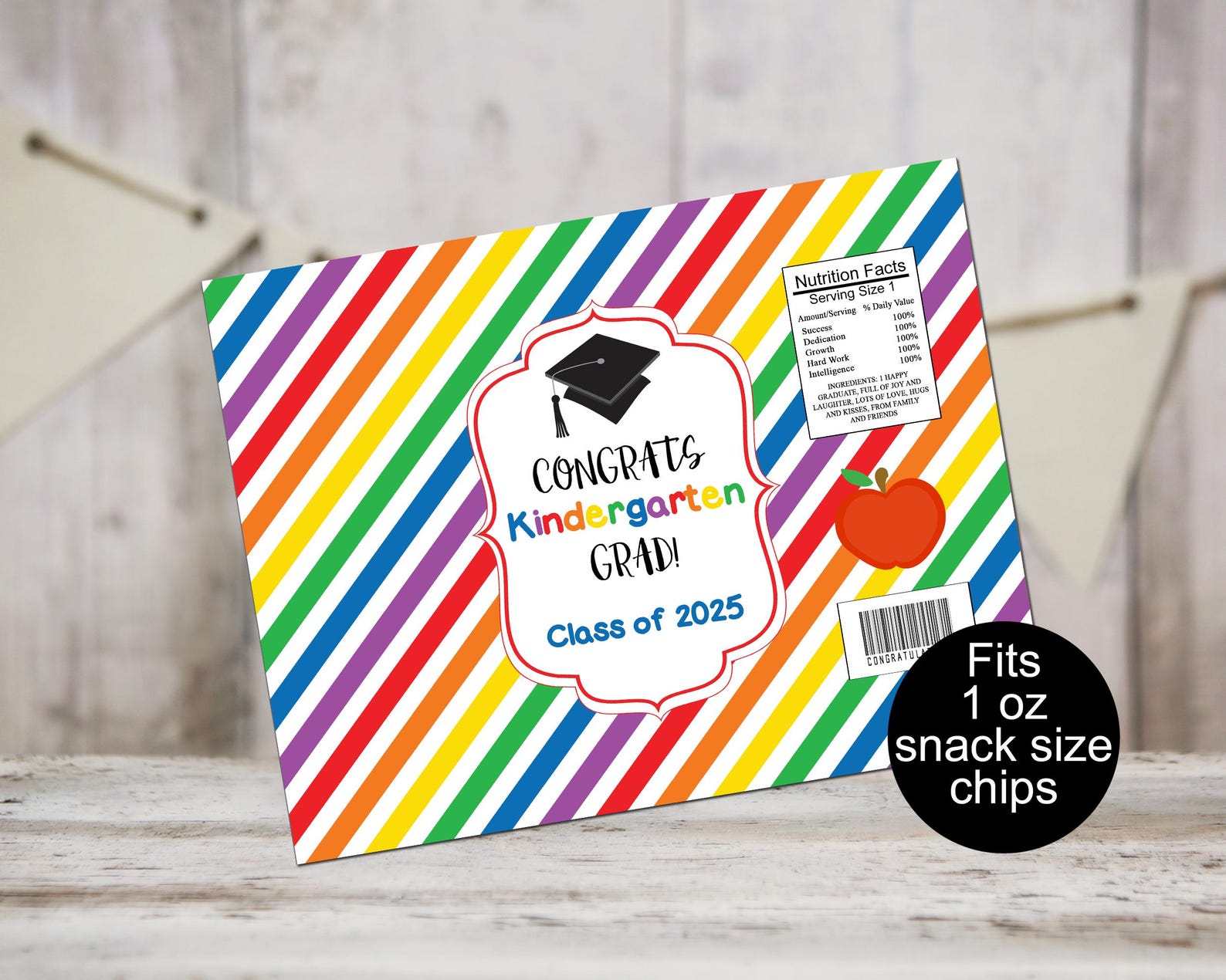 Kindergarten Graduation Chip Bag, Class of 2025 Chip Bags, Graduation ...