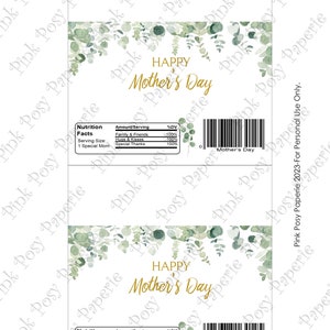 Mother's Day Candy Bar Wrappers, Mother's Day Favors, Greenery Theme ...