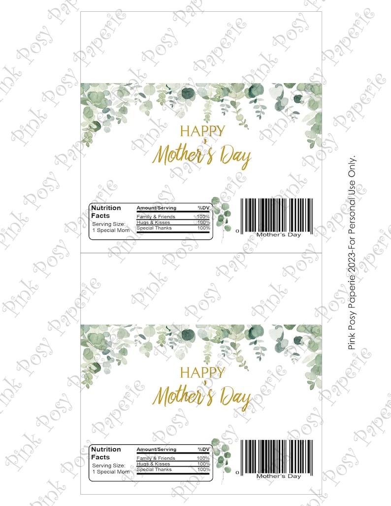 Mother's Day Candy Bar Wrappers, Mother's Day Favors, Greenery Theme ...