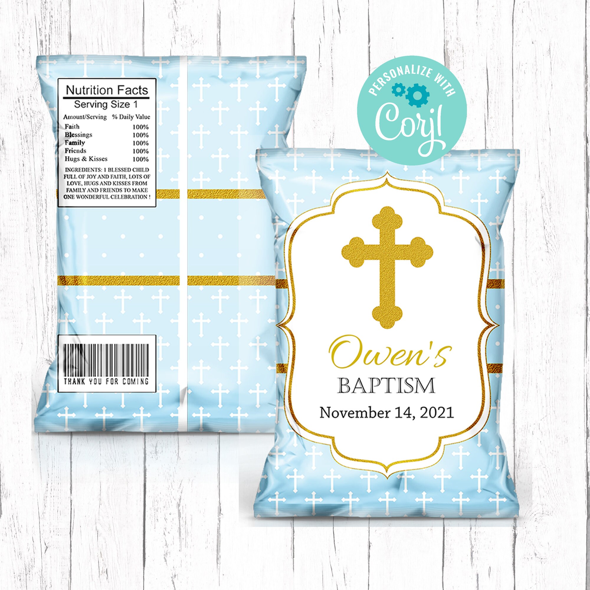 Baptism Chip Bag Editable Christening Chip Bag Boy Baptism | Etsy