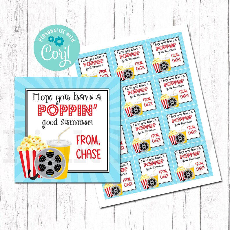 End of School Year Tags, Editable Popcorn Tags, Classmate Gift Tag ...