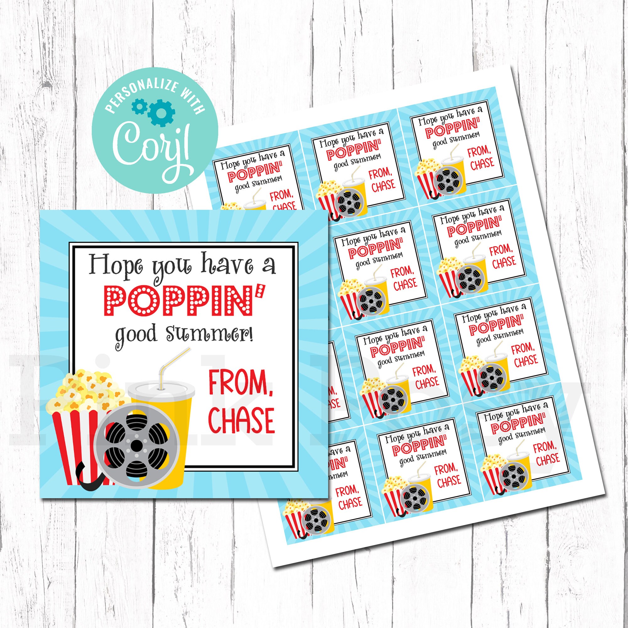 End of School Year Tags, Editable Popcorn Tags, Classmate Gift Tag ...