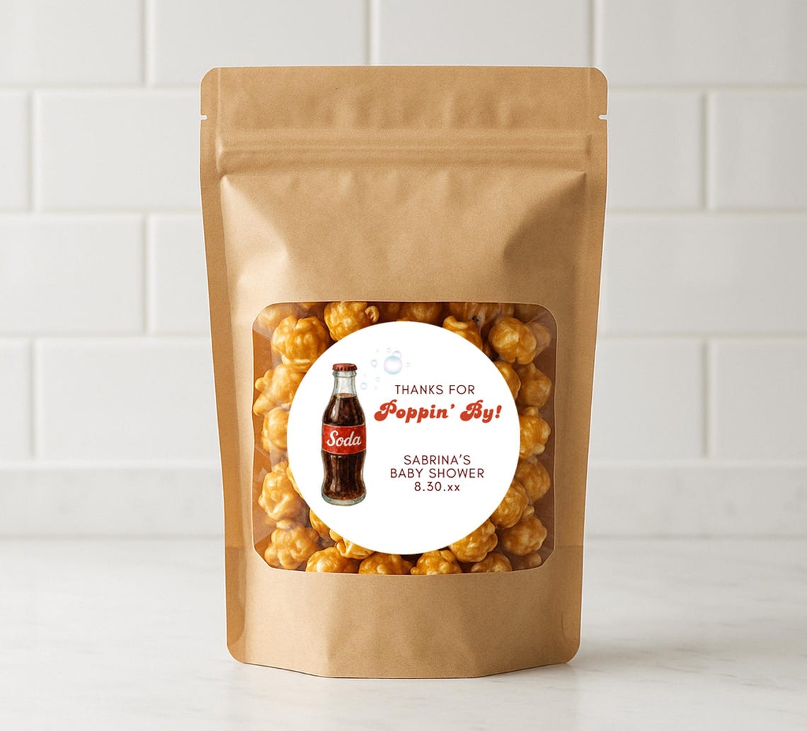 Thanks for Poppin' by Labels, Cola Soda Baby Shower Stickers, Popcorn ...