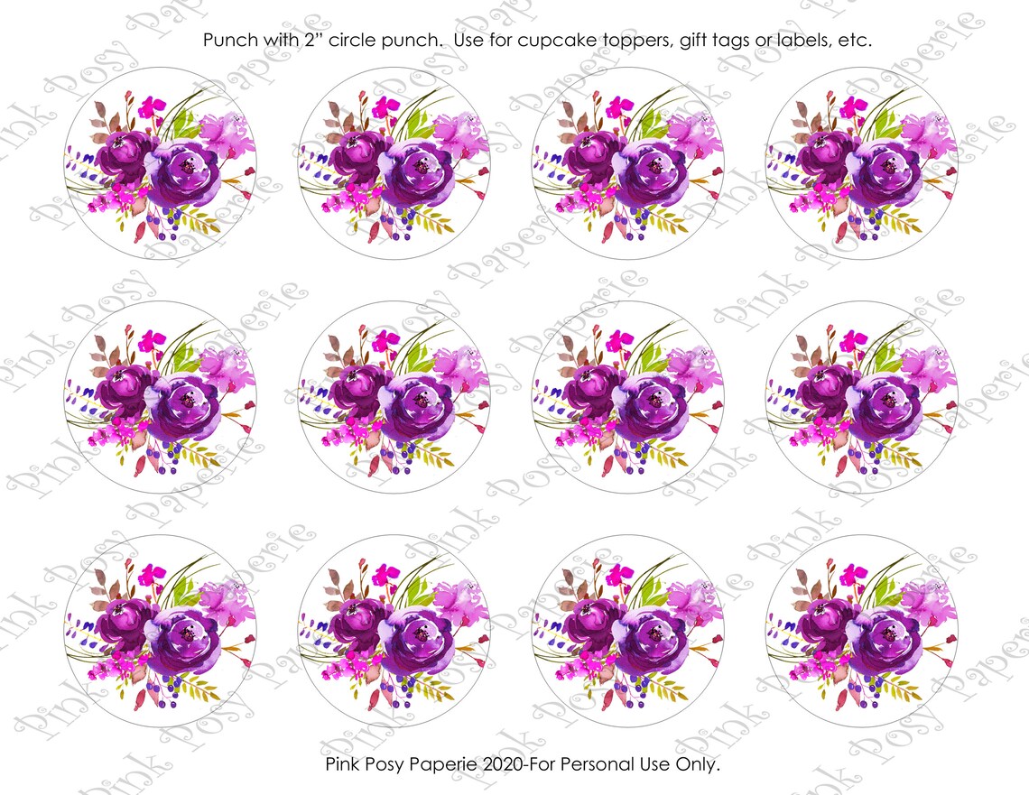 Birthday Cupcake Toppers Purple Floral Cupcake Toppers - Etsy