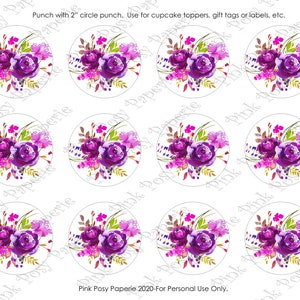 Birthday Cupcake Toppers, Purple Floral Cupcake Toppers, Birthday Party ...