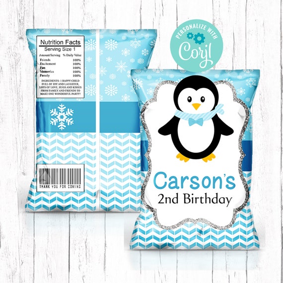 Editable Penguin Chip Bag Birthday Chip Bag Boy Penguin - Etsy