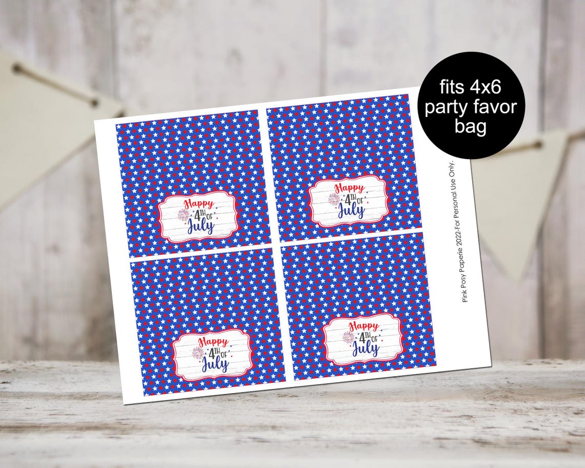 July 4th Bag Toppers, July 4th Treat Bag Favors, Independence Day Bag ...