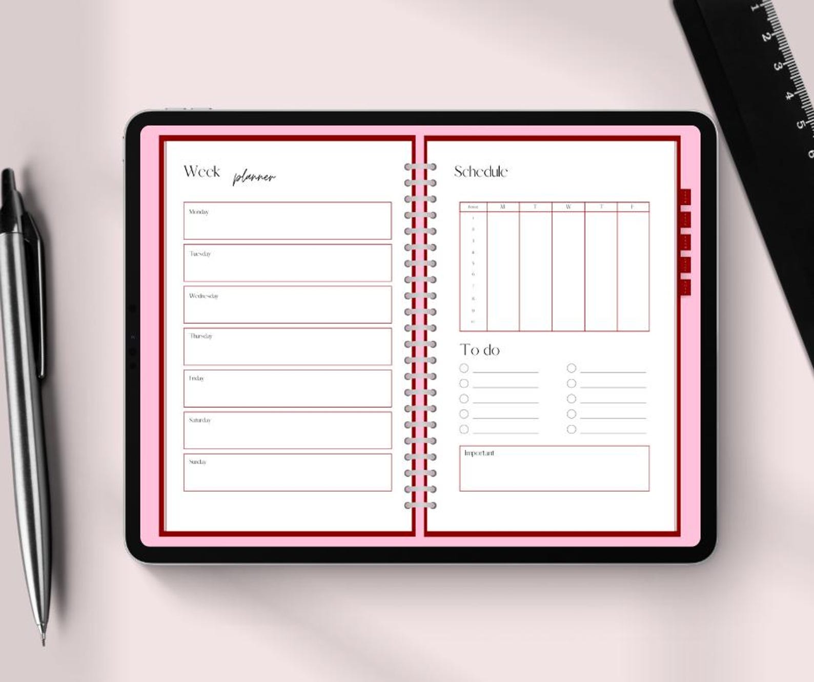 Red Student/university/college Digital Planner for Download Exam ...