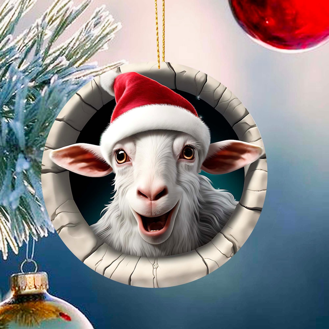 Goat Ornament 3D Effect Farm Animal Christmas Tree Breakaway Keepsake ...