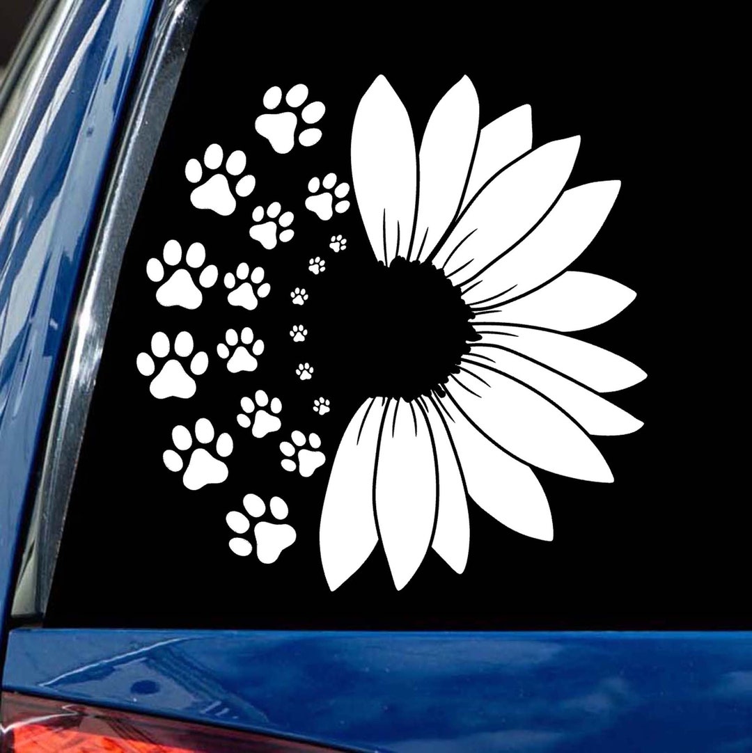 Dog Paw Sunflower Decal Car Window Bumper Sticker Vinyl All Colors Free ...