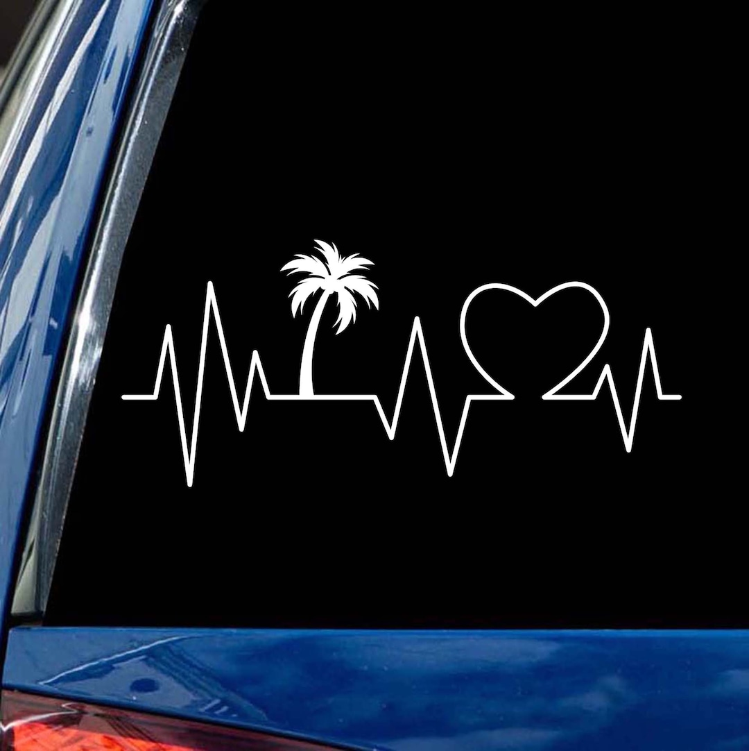 Palm Tree Heartbeat Decal Vinyl Lifeline Beach Theme Sticker Window Car ...