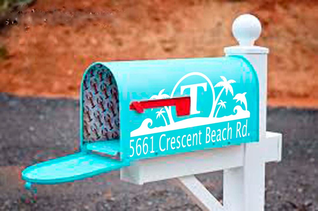 Beach Mailbox Decal Address Monogram Palm Trees Ocean Dolphin - Etsy