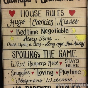 Grandparents House Rules Sign Hugs Bedtime Spoiling Sleepovers - Etsy